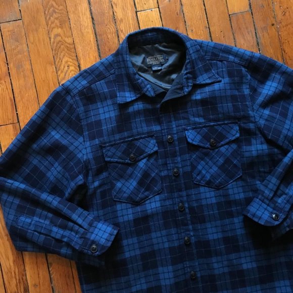 Pendleton | Jackets & Coats | Vintage Y2k Pendleton Wool Men Blue Black Checkered Plaid Flannel ...